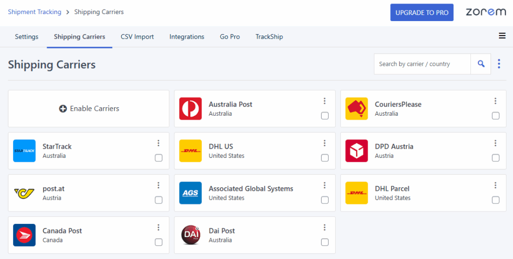 Shipping Carriers - zorem Docs