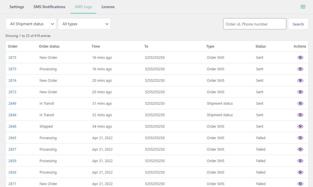 SMS Notifications Log – zorem Docs
