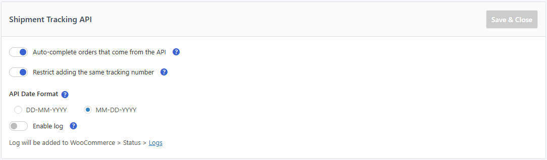 Shipment Tracking API Settings - zorem Docs
