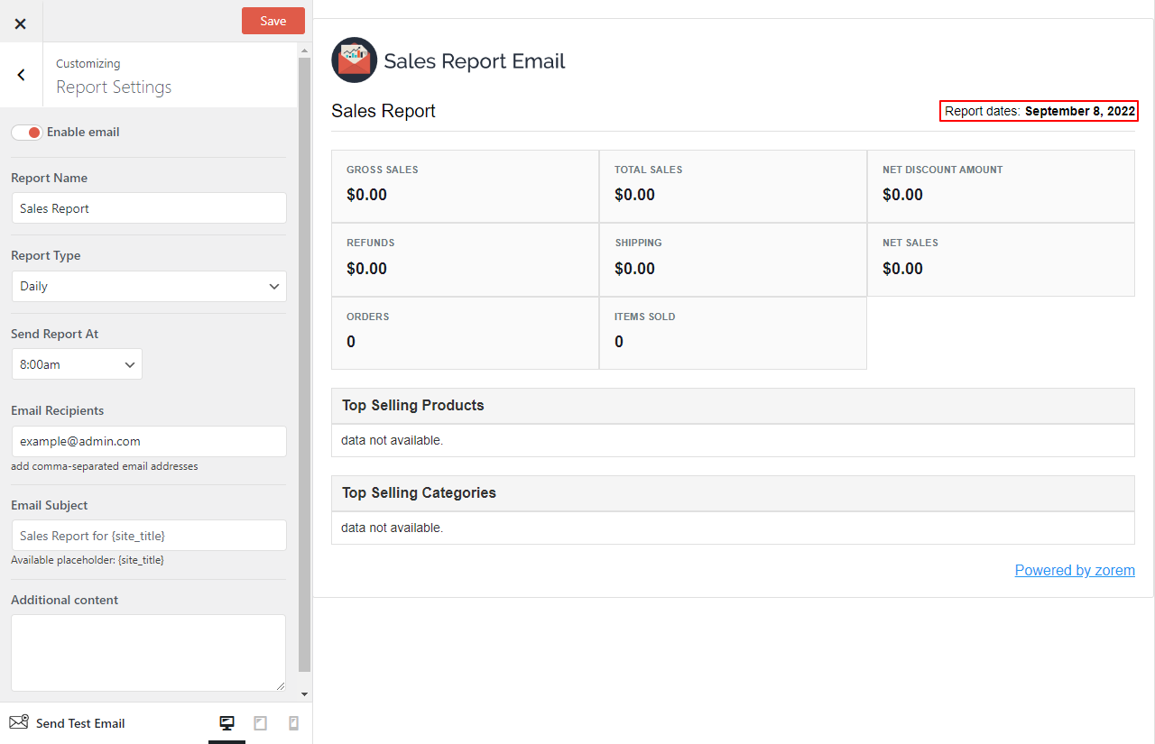 Report Settings - zorem Docs