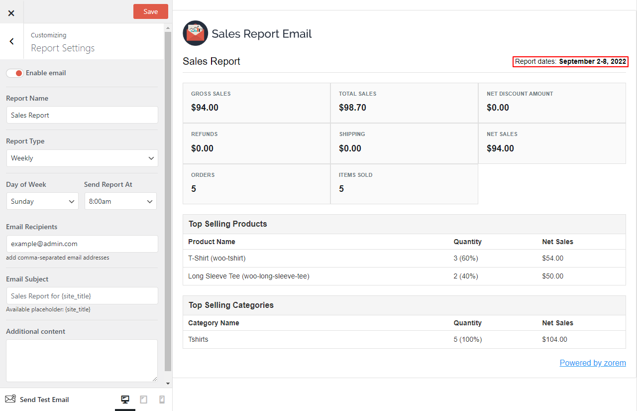 Report Settings - zorem Docs