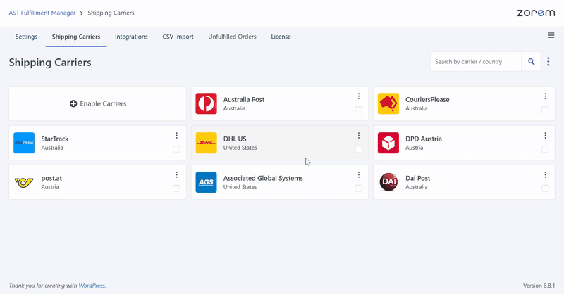 Removing Shipping Carriers - zorem Docs